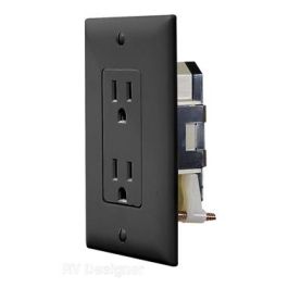 RV Designer Black AC Self Contained Dual Outlets With Cover-Plate